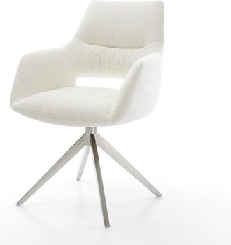 DELIFE Drehstuhl Yago-Flex mit Armlehnen Boucl&eacute; Soft Beige Kreuzgestell breit Edelstahl 360&deg; drehbar Wippfunktion Taschenfederkern, Esszimmerst&uuml;hle