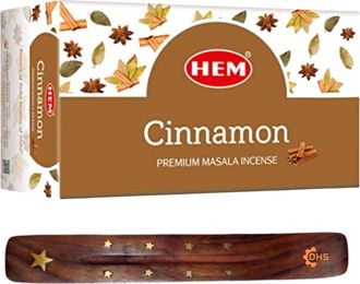 DHS HEM Zimt-Premium-Räucherstäbchen, 12 Stück, je 15 g, mit DHS Räucherstäbchenhalter für Yoga, Meditation, Heilung, Spiritualität, Aromatherapie, Weihra