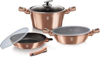 Berlinger Haus Batterie de Cuisine de 6 Pièces, Collection Rose Gold, revêtement en marbre antiadhésif à 3 couches, Poignée de touche souple ergonomique, Pour tous f