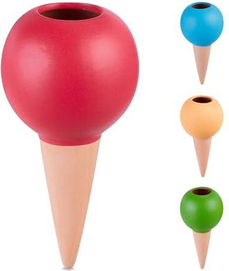 Relaxdays Arrosage en Terre Cuite, Lot de 4, pour Plantes, 300 ML chacun, c&ocirc;ne darrosage, Multicolore