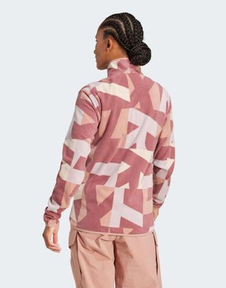 adidas Terrex Multi - Veste en polaire imprimée à fermeture éclair - Beige magique et bordeaux-Neutre