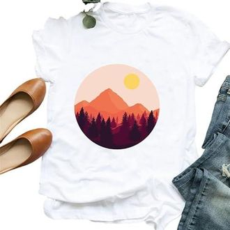 Keephen Bohemian Plume Papillon Impression 3D Femmes T-Shirt Casual &Eacute;t&eacute; Boho Tops Col Rond L&acirc;che Manches Courtes Blouses Tunique