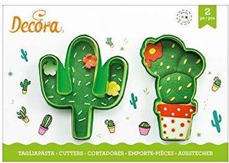 Decora 0255072 AUSSTECHER AUS KUNSTSTOFF KAKTUS 2-TLG 9 X H 2,2 CM, Grün