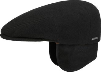 Stetson Kent Wool Flat Cap Herren Made in EU Kaschmir Herbst Winter Ohrenklappen Schirmm&uuml;tze schwarz XL (60-61 cm)
