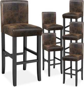 TecTake Lot de 6 Tabouret Bar en Bois & Cuir synthétique Chaise de Bar Chaise Haute Cuisine Chaise pour Ilot Central Rembourrée avec Dossier Tabouret Haut Com