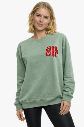 Worldclassca Sweatshirt Worldclassca Oversized Sweatshirt MORE AMORE Print Langarm Pullover Neue Kollektion - Stilvolle und gem&uuml;tliche Casual Mode f&uuml;r Damen