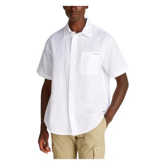 Calvin Klein Jeans Homme, Chemises, Blanc, Taille: M Chemise &agrave; Manches Courtes en Lin et Coton