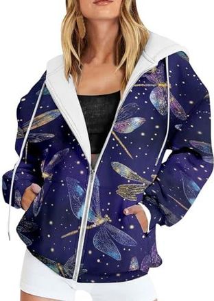 Generic 2026 Vestes &agrave; capuche &agrave; fermeture &eacute;clair pour femme - Coupe ample - Imprim&eacute; graphique - Veste polaire avec poches avant pour lext&eacute;rieur, violet, XXL