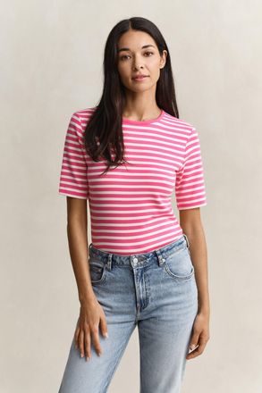 GANT Damen Geripptes T-Shirt mit Streifen (XXL) BRIGHT FUSCHIA