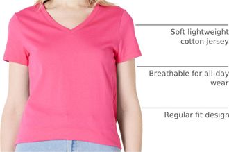 Amazon Essentials Damen Kurzarm-T-Shirt mit V-Ausschnitt, Regular Fit aus 100 % Baumwolle, Intensive Rosa, XS