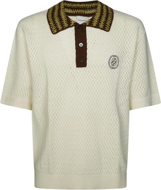 Dr&ocirc;le de Monsieur Homme, Tops, Blanc, Taille: L Polo Maille Ajour&eacute; D Miroir