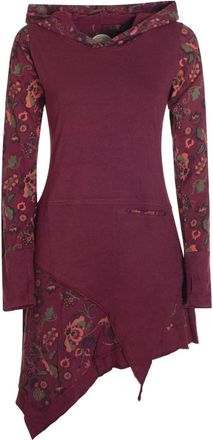 vishes Alternative Bekleidung - Langarm Damen Kleid Elfen Zipfelkleid Zipfelige Elfentunika Bedruckt dunkelrot 40-42