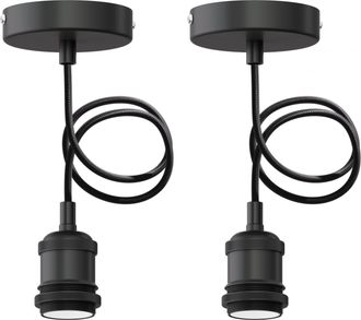 LEDs Com 2 Stück Pendelleuchte/Hängelampe RETRA, Textilkabel, schwarz matt, 1x E27 max. 60W