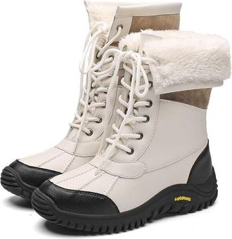 Pangolin Bottes de Neige Femme Chaudes Doubl&eacute;es Polaire - Bottes dHiver &agrave; Lacets Mi-Mollet - Tige D&eacute;perlante - Semelle Antid&eacute;rapante Outdoor Beige 41 EU