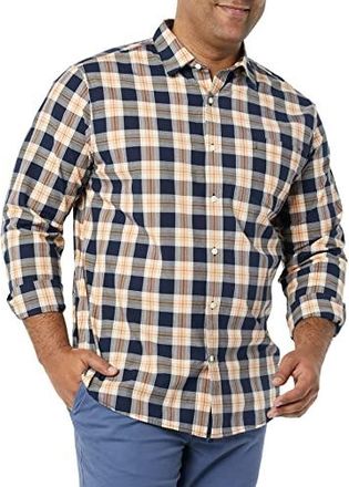 Amazon Essentials Chemise en Popeline Extensible À Manches Longues Et Coupe Standard Homme, Bleu Marine Pêche Écossais, XXL