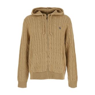 Polo Ralph Lauren Homme, Pulls, Beige, Taille: M Cardigan &agrave; Capuche en Tricot C&acirc;bl&eacute; Brod&eacute;