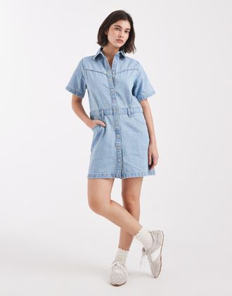 Levi's Logan - Robe courte en jean style western - Bleu clair d&eacute;lav&eacute;