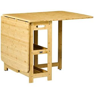 HOMCOM Table &agrave; manger pliante pour 6 personnes avec &eacute;tag&egrave;res - Table de cuisine et salle &agrave; manger pour petits espaces - 149,5 x 80 x 73,5 cm - Naturel