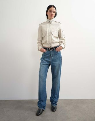 Topshop x Talia Byre jean droit &agrave; clous bleu d&eacute;lav&eacute;