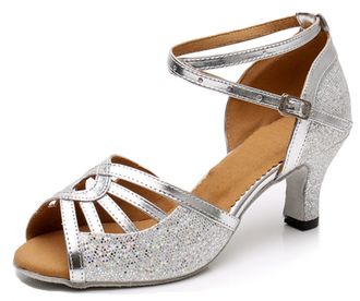 Minitoo Glitzer Latin Salsa Tanzschuhe für Damen Bequeme Party Sandalen Schuhe X025 Silber 6cm Absatz EU 43