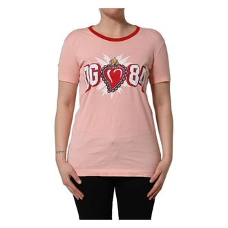 Dolce & Gabbana T-Shirt mit Grafikprint und Rundhalsausschnitt aus Baumwolle - - Tops - Damen - Rosa - XS