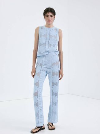 Mango Pantalon droit brod&eacute; ajour&eacute; bleu ciel - Femme - XS - MANGO