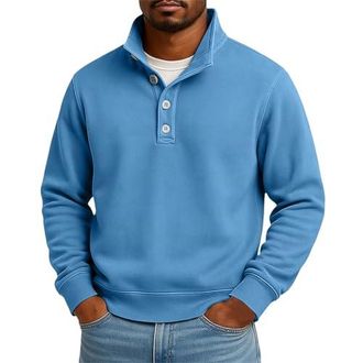 Generic T-shirt &agrave; manches longues pour homme - Polo &agrave; col montant boutonn&eacute; - Coupe r&eacute;guli&egrave;re - Pull dext&eacute;rieur respirant - T-shirt d&eacute;contract&eacute; basique uni - H