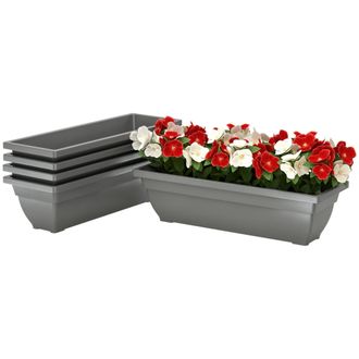 OUTSUNNY 5er Set Blumentopf aus Kunststoff, 59 x 21 x 16 cm stapelbar Blument&ouml;pfe Set, wetterfest &Uuml;bertopf, T&ouml;pfe f&uuml;r innen und au&szlig;en, Grau