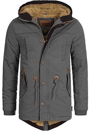 Indicode Hommes Barge Winter Jacket | Veste dhiver avec capuche et doublure teddy Dk Grey XXL