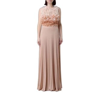 Elisabetta Franchi &Auml;rmelloses Abendkleid mit Blumenapplikationen und Faltenwurf - - Dresses - Damen - Beige - M
