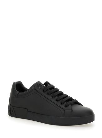 Dolce & Gabbana Mens Low Sneakers Portofino Black Leather Polyester Trainers