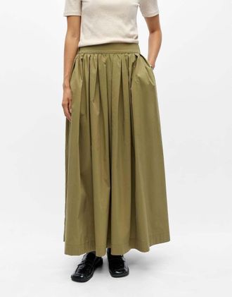 Object Paige jupe longue taille haute olive martini-Vert