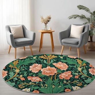 Generic Couleur Tapis Rond Art D&eacute;co - 180 cm Lavable Doux et antid&eacute;rapant Tapis, &Eacute;l&eacute;gant Floral Impression pour Chambre &agrave; Coucher Salon Vestibule entr&eacute;e Chamb