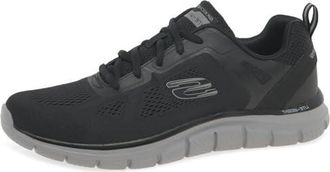 Skechers Baskets Track Broader pour Homme, Bordure en Maille Noire PU Anthracite, 41 EU