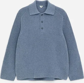 Arket Grobstrick-Polopullover Aus Baumwollmischung -Blau