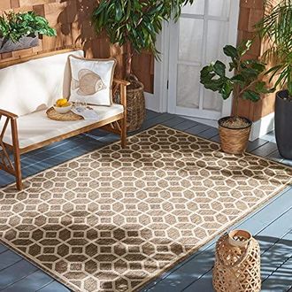 Safavieh Geometrisch Teppich für Wohnzimmer, Esszimmer, Schlafzimmer - Beachhouse Collection, Kurzer Flor, Beige und Creme, 122 X 183 cm