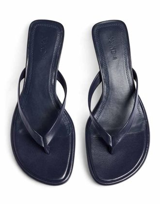 NA-KD Tongs en cuir &agrave; talon - Bleu marine