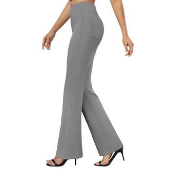 Generic Pantalon bootcut pour femme, leggings daffaires, tenue d&eacute;contract&eacute;e, taille haute, extensible dans les 4 sens, pantalon de bureau avec poche, Gris arg