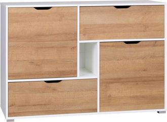 Furnix Furnix - Sideboard wilia K2D2SZ mit Schubladen und Türen Weiß/Goldene Eiche