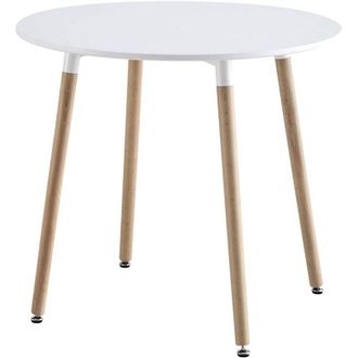 Sweeek Sweeek - Table à manger blanche ronde Ø80cm mdf et bois de hêtre - Hedvig