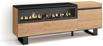 Skraut Home Skraut Home - Meuble tv, Banc Télé, Grand espace de Rangement, 150x57x35cm, Pour les tv jusquà 65, Cheminée électrique, Design industriel, Style