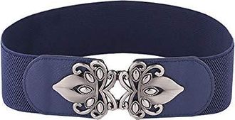 Generic Ceinture &eacute;lastique r&eacute;tro large avec boucle de ceinture automatique pour homme, bleu marine, taille unique