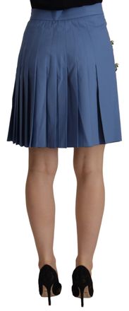 Dolce & Gabbana Womens Blue Embellished Pleated Mini Skirt Wool Virgin