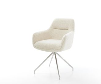 DELIFE Esszimmerstuhl Pejo-Flex Teddystoff Beige Kreuzgestell konisch Edelstahl Taschenfederkern, Esszimmerst&uuml;hle