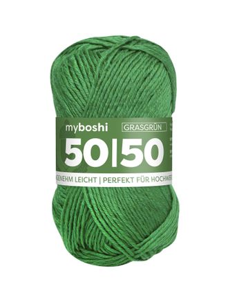 myboshi 50/50-Ganzjahres-Wolle aus Baum- und Merinowolle, f&uuml;r Oberbekleidung geeignet, Mulesing-frei, hochwertiges H&auml;kel-/Strickgarn, 50g, Ll 110m Gr&uuml;n (Grasg