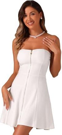 Allegra K Mini-Robe trapèze sans Bretelles à glissière exposée pour Femme Blanc-Solide L