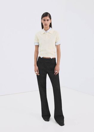 Mango Pull-over maille ajour&eacute;e col polo &eacute;cru - Femme - XXS - MANGO