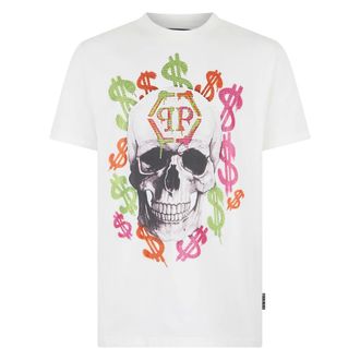 Philipp Plein Homme, Tops, Blanc, Taille: 2XL T-shirt col rond manches courtes