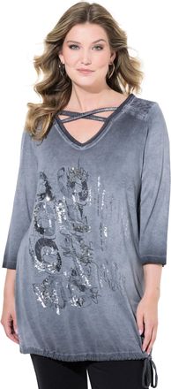 Miamoda Damen gro&szlig;e Gr&ouml;&szlig;en &Uuml;bergr&ouml;&szlig;en Plus Size Longshirt, verzierter Druck, Saumknoten anthrazit 48 836039110-48