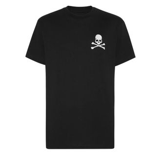 Philipp Plein Homme, Tops, Noir, Taille: M T-Shirt Col Rond Tatouage